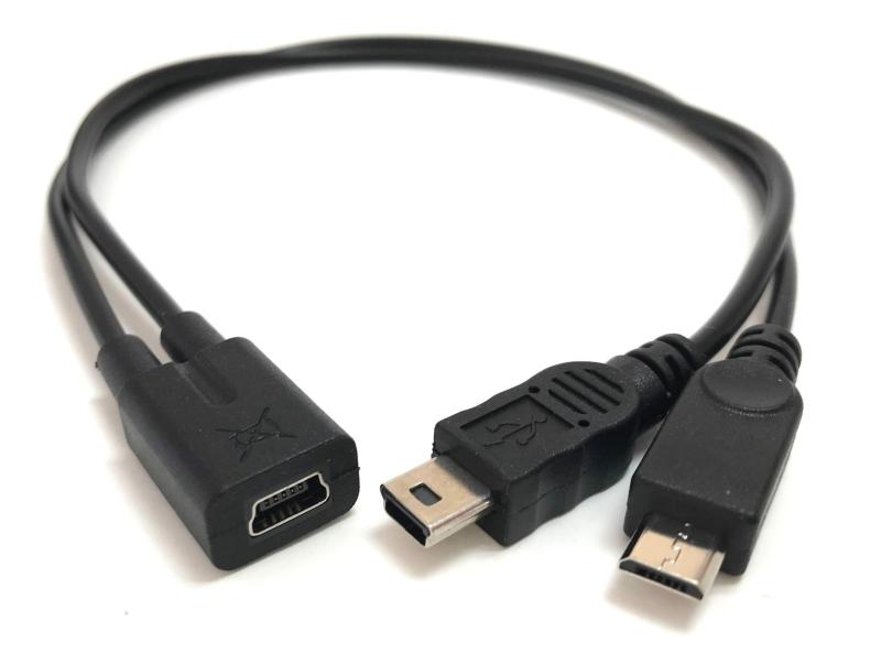 Access < 30cm > ミニUSB2股 延長ケーブル (オス1 ミニUSB オス2 マイクロUSB) - メス ミニUSB 充電 データ転送 Mini06S