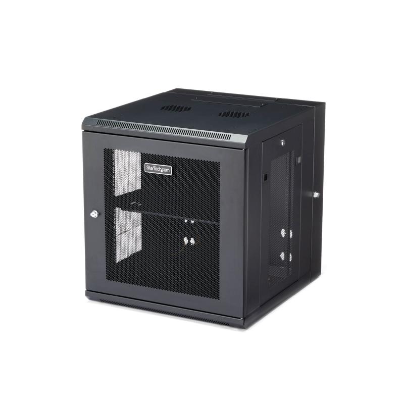 StarTech.com 19インチ サーバーラック/12U/4ポスト/壁掛けタイプ/取付奥行6cm - 50cm/ロック付きラックキャビネット/通気スリット・メッシュ/180度ヒンジ RK1224WALHM ブラック4ポスト12Uラックキ...