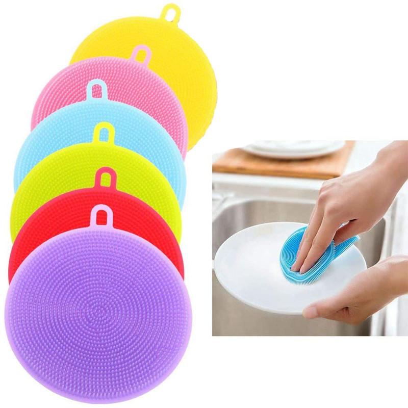 Getrays シリコン食器洗いブラシ、6個 多目的皿洗浄ブラシスクラバークリーニングスポンジ、食器洗い用のキッチンシリコンスポンジの洗浄、野菜、果物、皿の洗浄に使用する❤【高品質キッチンシリコンスポンジ】- 食品グレードのシリコンスクラバ...