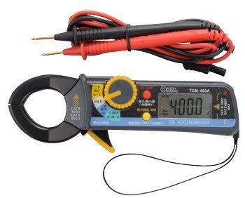 デジタルクランプメーターTCM-400A測定項目 電流測定(交流電流、周波数)、電圧測定(直流電流、交流電圧、周波数、デューティー比)、 抵抗、導通試験、ダイオードテスト、静電容量
