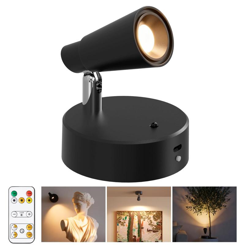 スポットライト LED 充電式 5000mAh大容量 LEDスポットライト リモコン付き マグネット Spotlight 350度角度調節可能 間接照明 3色切替 無段階調光 Type-C充電式 高輝度 取付簡単 絵画 照明 ピクチャ