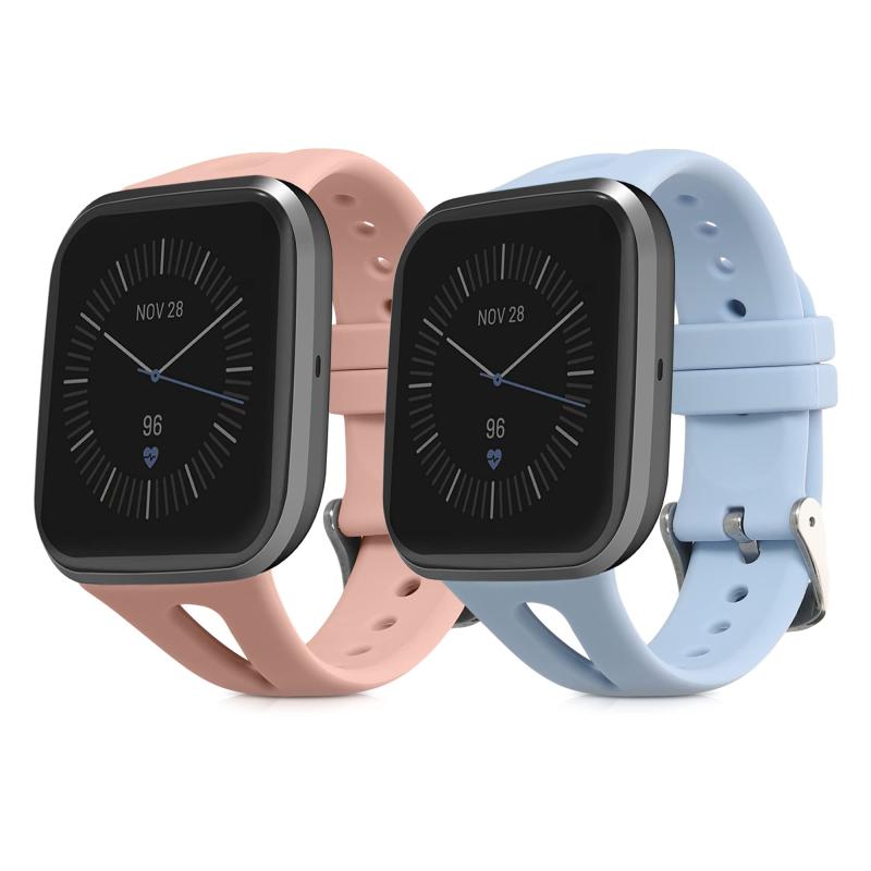 kwmobile Fitbit Versa 4 / Sense 2 / Versa 3 / Sense対応 交換 アームバンド - 2x TPU シリコン バンド Sサイズ 紺色/グレー日常にもっとカラーを: 紺色 / グレーの予備用アーム...