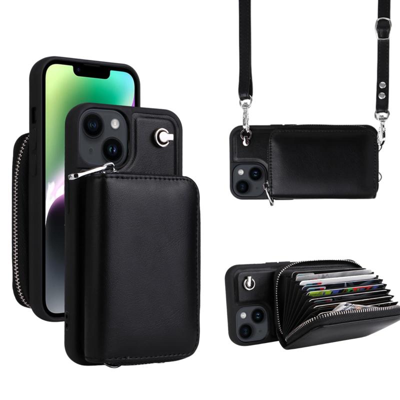 いphone14 ケース ショルダー, 財布型 iphone14 ケース ショルダー付き 大容量 カード収納, 長さ調整可能 肩掛け 斜めかけ, アイフォン14 ケース 背面収納 ストラップ 手帳型, ストラップ付き11