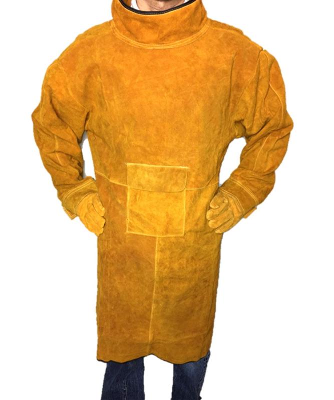 [world Imp JP] 牛革 耐熱 溶接用 エプロン 大判タイプ ツールポケット 115cm 防炎 溶接 防護服 作業服 保護用 やけど 火の粉 対策 に
