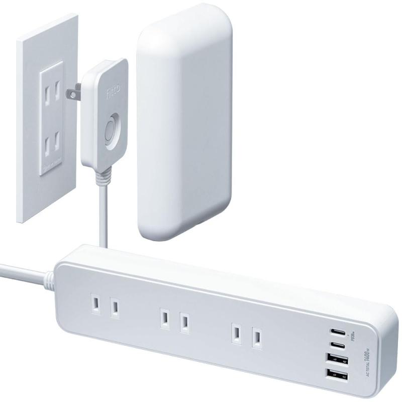 fitta USBタップ 電源タップ [ USB PD 最大 30W (USB-C ✕2 USB-A ✕2) ] AC差込口 3個口 コンセントカバー ほこりシャッター コンセント タップ コンセントガード おしゃれ 壁に溶け込む電源タップ
