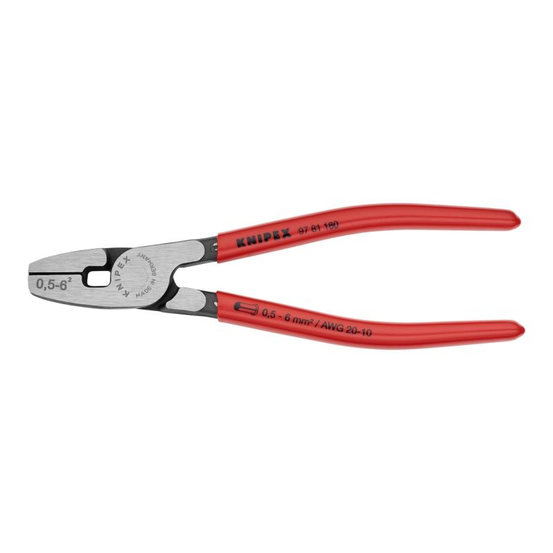 クニペックス KNIPEX 9781-180 エンドスリーブ用圧着ペンチ全長(mm)：180圧着範囲：0.5～0.6mm［［の2乗］］(AWG20～10)ハンドル：ソフトプラスチックハンドル部：ソフトプラスチックコーティング特殊工具鋼