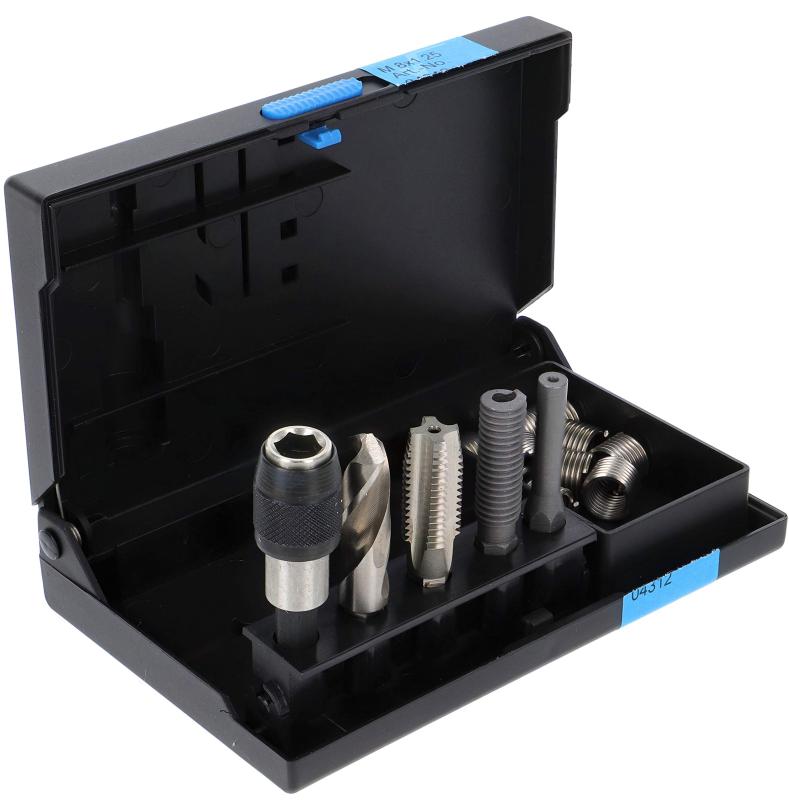 フェルケル インサートねじキット 電動工具用 M8×1.25mm 04312入数:1組サイズ:76×137×31mm材質/仕上:インサートねじ:ステンレス ドリル、タップ:高速度鋼(HSS) アダプター、挿入、折取工具:工具鋼