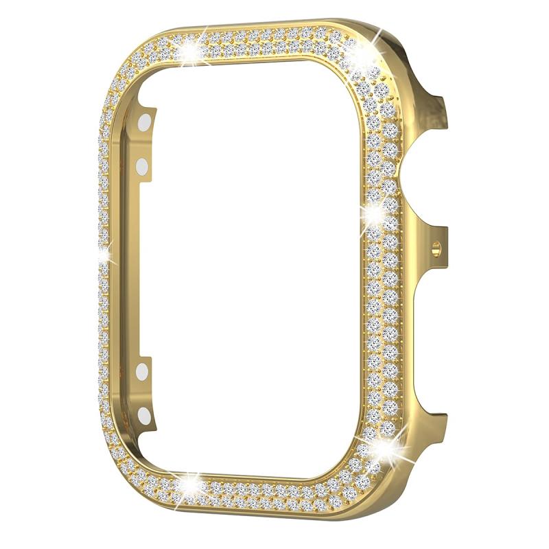 NINKI 適応Apple Watch 保護ケース 44mm Series6 5 4 SE iWatch 合金バンパー ダブルダイヤモンド ピカピカ 耐久性 四角保護 衝撃防止ケース アップルウォッチカバー（シルバー）