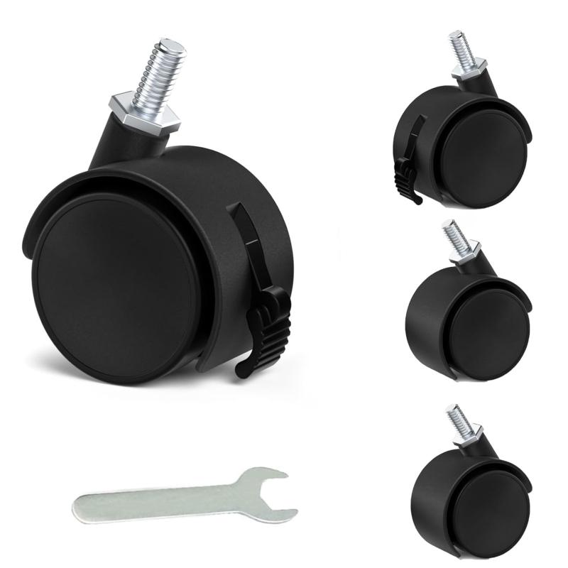 DEWEL キャスター ネジ式キャスター M8 M6 ストッパー付き 50径 360度回転 静音 取替えキャスター ネジ込み式 4個 セット (ストッパーなし2個+ストッパー付2個)