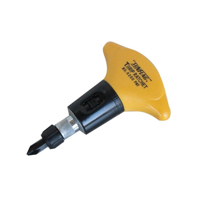 サンフラッグ(新亀)(Sunflaf(shinki)) ラチェットドライバー Tグリップラチェット No.6200付属ビット:両頭+1/-4.5×30mm、+2/-6.0×30mm全長:87（本体）mm重量:128g差込口径:6.35mm用