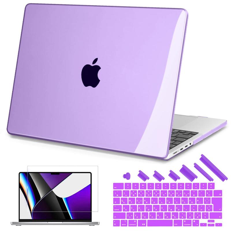 Teryeefi MacBook Pro 14 ケースA2442 M1 Pro/M1 Max 対応, スリム 軽量 耐衝擊 保護カバー＆JIS日本語 キーボードカバー＆液晶保護フィルム &amp; ダストプラグ 2021 MacBook P...