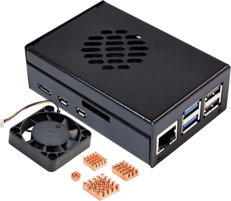 Yahboom Raspberry Pi 5ハウジング（PWMファン付き）、Raspberry Pi 5金属ハウジング、冷却金属、Raspberry Pi 5に適したラジエータキットスイッチボタン付き、Raspberry Pi 5ラジエータ...