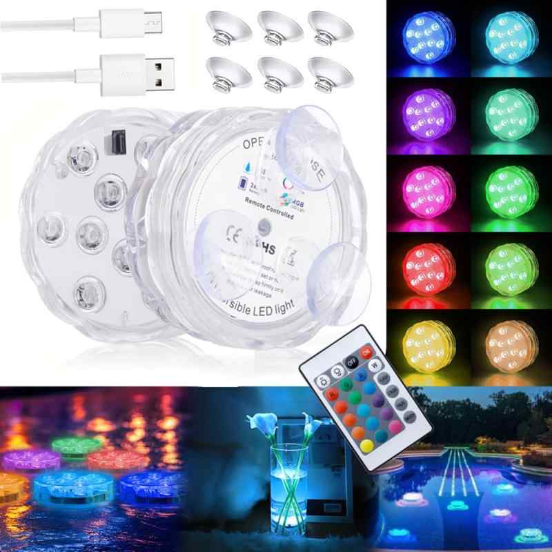 LED潜水ライト RGBリモコン付き USB充電式 バスライト 水中ライト 配線不要 水槽照明 お風呂 水族館 花瓶 庭 ガーデン 池 結婚式 パーティー 景観装飾 アウトドア