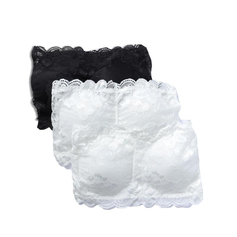 [LOVHU JIMA] チューブトップ レース 3枚組 紐なし ブラ トップ カップ付き ベアトップ 可愛い ブラキャミ チューブブラ オフショル 下着 黒 白[ブラトップ 製品仕様]　3枚セット黒白 2色 フリーサイズ　バスト60-90...