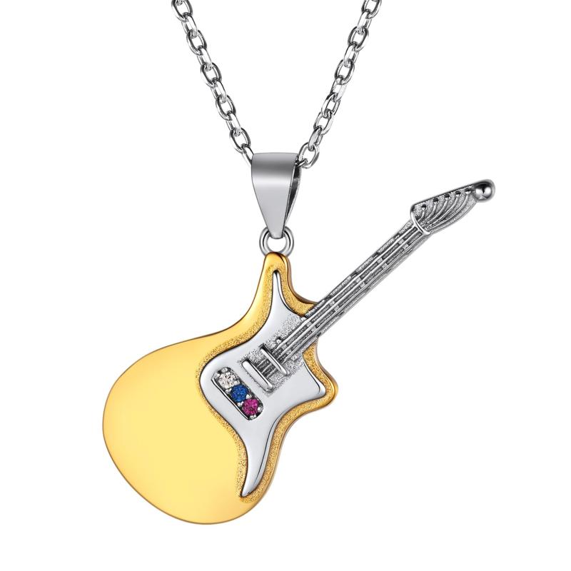 [Suplight] ネックレス メンズ シルバー ステンレス 金属アレルギー対応 ギターピック ペンダント レディース 音楽 楽器 アクセサリー[ギターネックレス] チェーン：長さ55cm+5cmアジャスター ペンダント：36*26mm[...