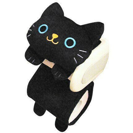 ねこのトイレロールペーパーホルダー クロME339 ねこが可愛くトイレでぶらぶら♪かわいい 本体サイズ上パーツ：W155mm×D55mm×H310mm下パーツ：W160mm×D10mm×H235mm 11