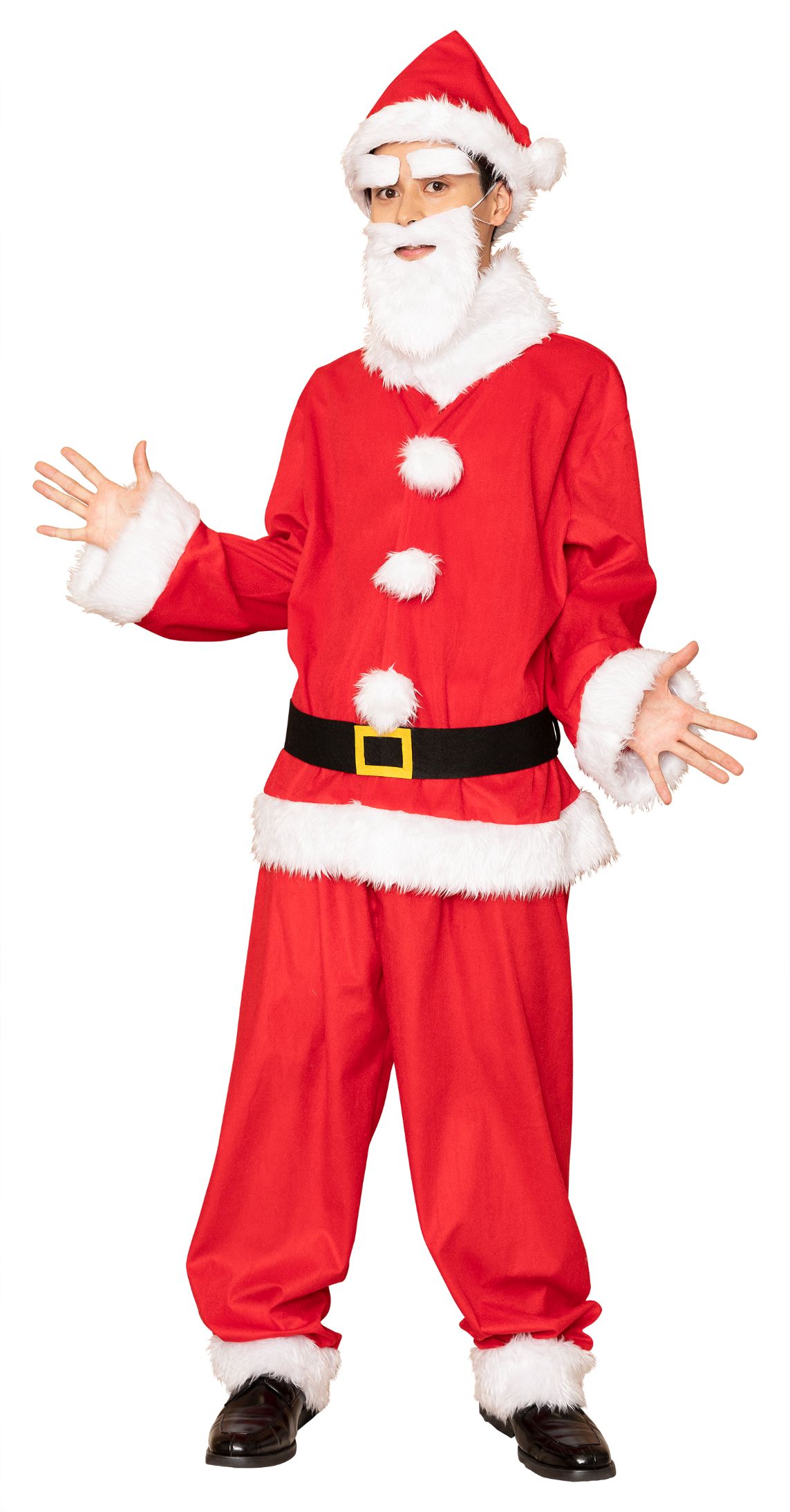 商品情報 セット内容●セット内容：帽子、眉毛、ひげ、ジャケット、パンツ、ベルト素材/材質●素材：ポリエステル100％ サイズ/寸法●サイズ：メンズ/身長 〜180cm、B 〜102cm、W 〜98cm、H 〜102cm●メイン部分の長さ(着...