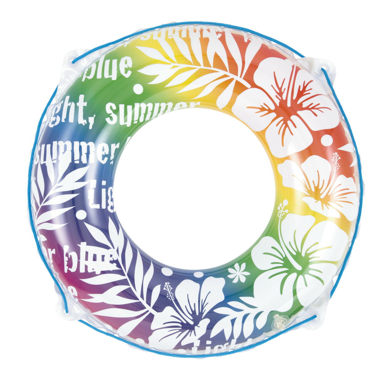 商品情報商品説明●商品説明：直径約70cmのカラフルカラーの夏にぴったりな浮輪です。人気のハイビスカス柄がレインボーでまぶしく輝けます。今年の夏は海水浴やプールで大活躍。素材/材質●素材：塩化ビニール樹脂、ポリプロピレンサイズ/寸法●サイズ...