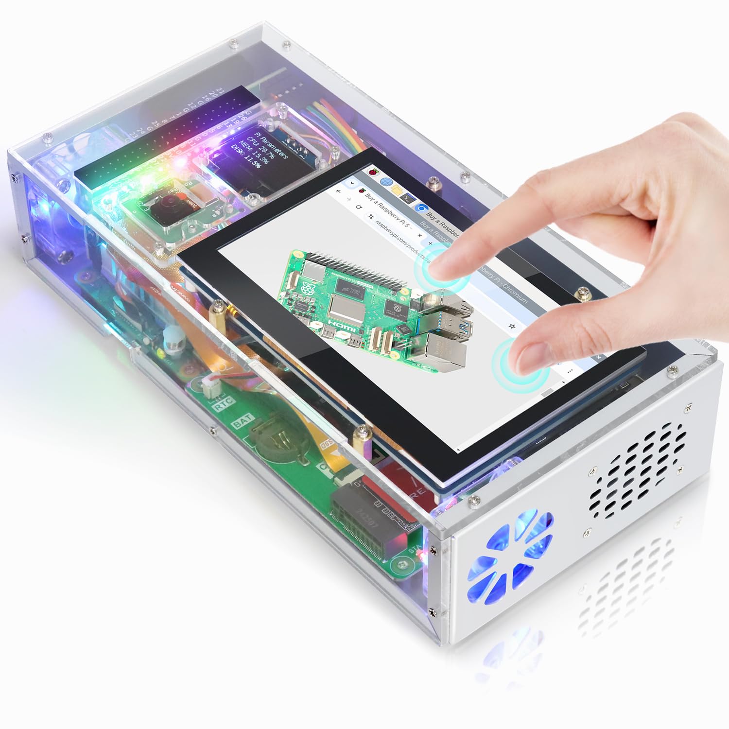 ・コンピュータケースキット：M.2 NVMe PCIe SSDスロット、4.3インチタッチスクリーン（800 x 480ピクセル、カラーIPS広視野角、5点静電式タッチ）、5 MPカメラ（2592 x 1944ピクセル）、0.96インチOL...