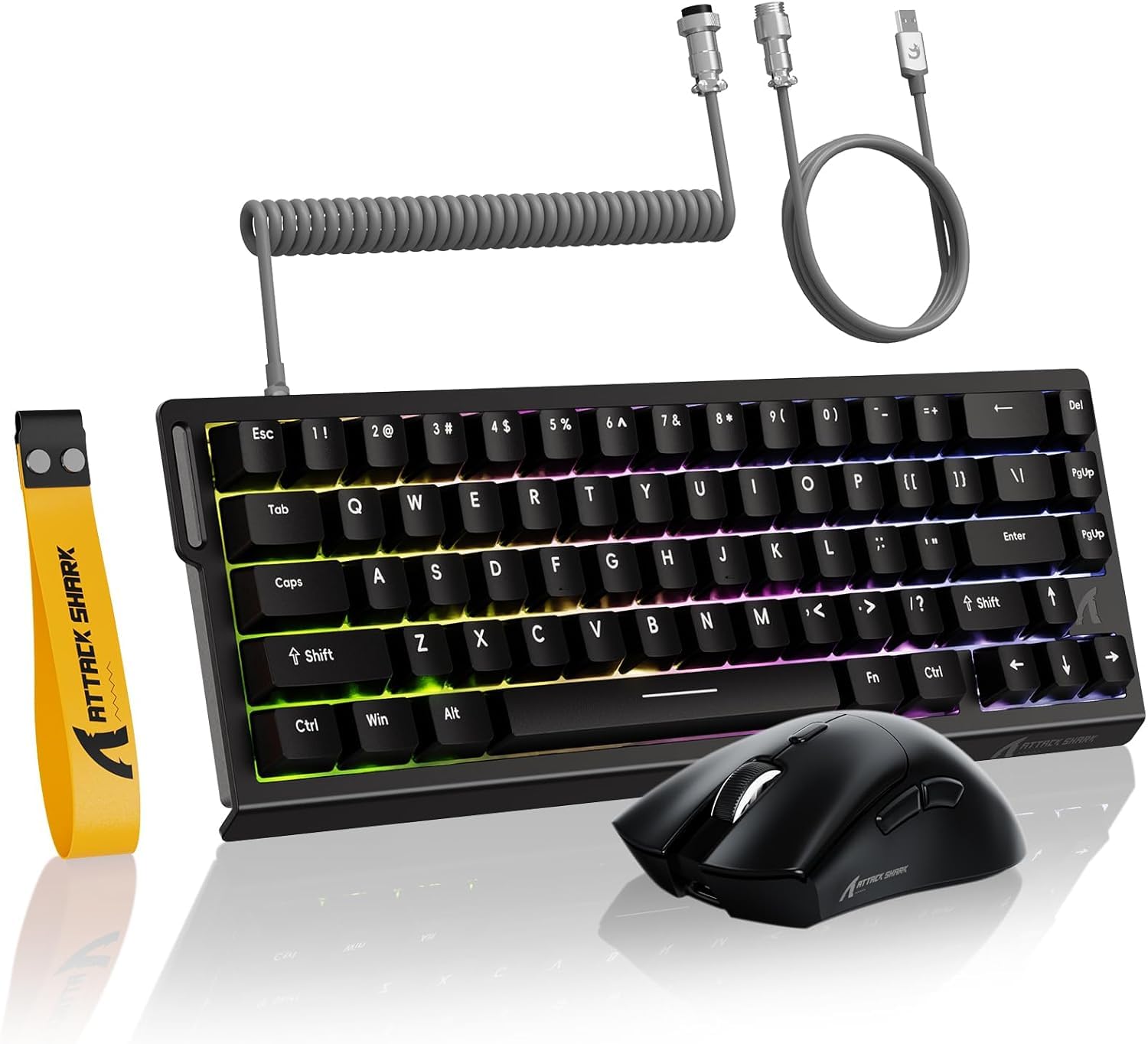 ・【ラピッドトリガー キーボードマウスセット】ホール効果磁気スイッチを搭載したATTACK SHARK X68HE有線ゲーミングキーボードは、8Kポーリングレートと0.125msの超低遅延に対応し、専用の8KHz対応航空コネクタ式ケーブルで...