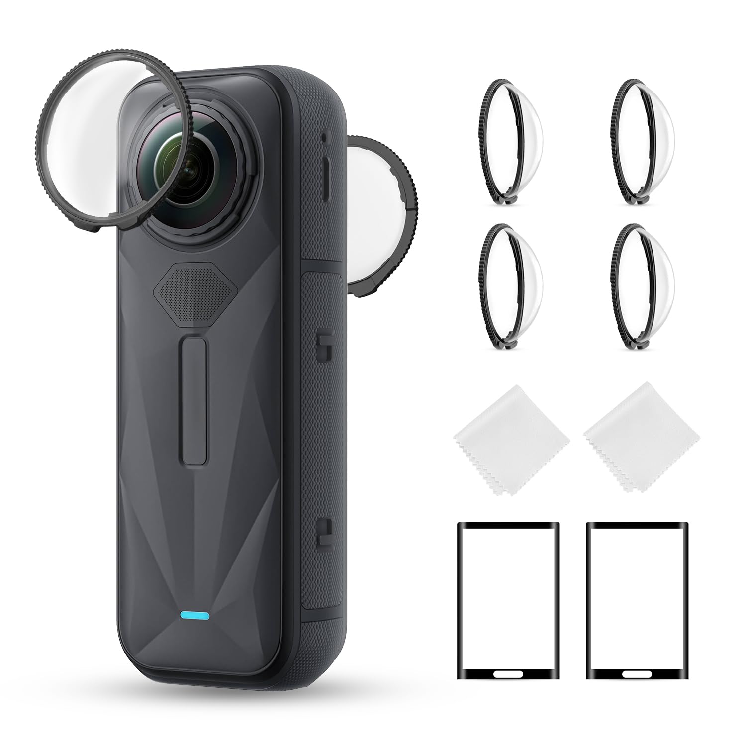 ・【Insta360 X5 完全専用設計】X5レンズにぴったりフィットする回転式カラビナ構造を採用。専用設計により取り付け・取り外しが簡単で、内蔵マイクの穴を確実に避け、録音機能を妨げません。・【自動認識でパノラマ補正をサポート】内蔵された...