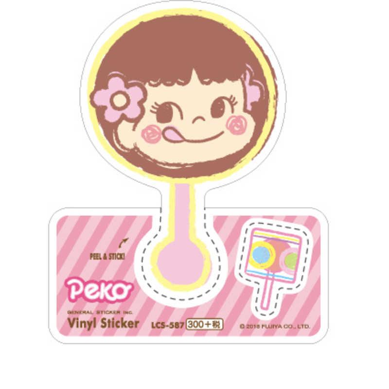 不二家の人気キャラクター ペコちゃんのステッカーが登場！ ふんわり可愛いイラスト仕上げ！ ミニステッカーも付いています。 SIZE:W72 H95mm