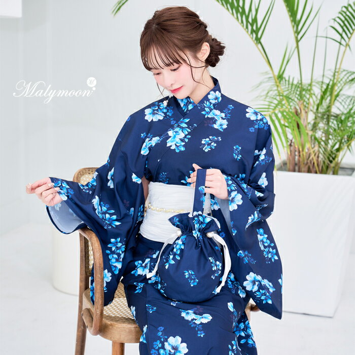 Malymoon Original Costumes Collection!! マリームーンだけのオリジナルデザイン柄!!tenちゃん着用!!シックでかわいいネイビー2way浴衣!! Malymoonのコスチュームは流行を追うのではなく日本...