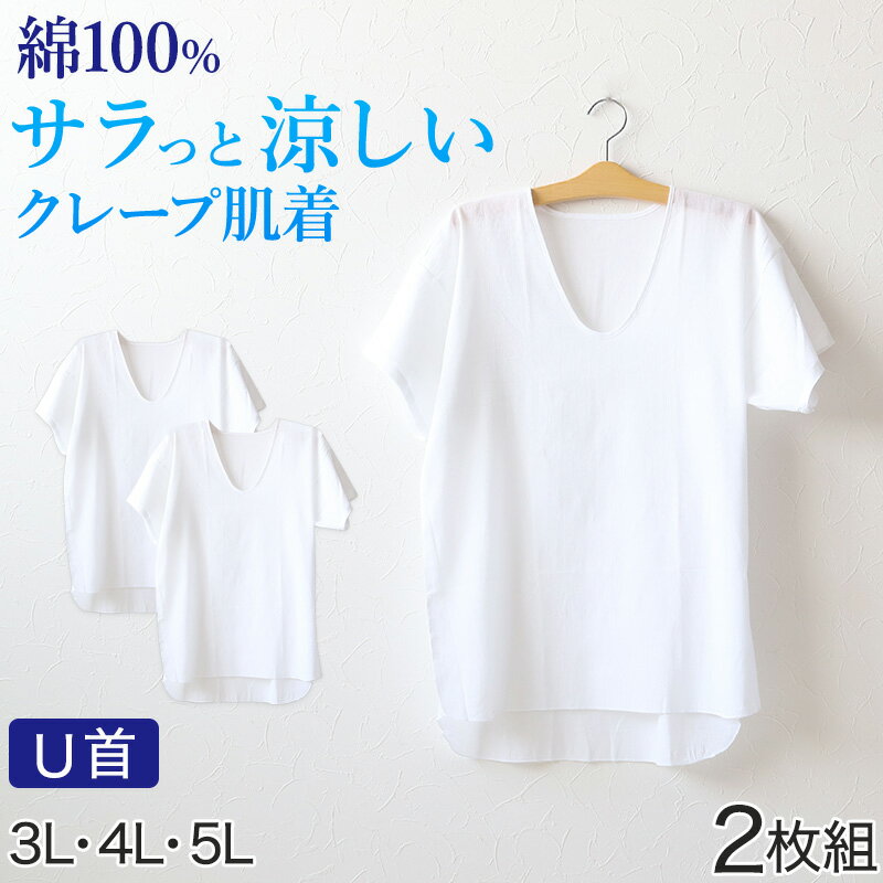 ◆クレープ肌着 紳士 BIG 半袖 シャツ クレープ 2枚組の紹介夏にお勧めのクレープ肌着シリーズ、大きいサイズの半袖U首シャツです。軽くサラッとした爽やかな肌ざわりで、吸汗性、速乾性、通気性に優れているため、夏の肌着に最適です。【クレープ...