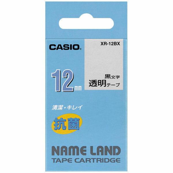 ●12mm幅、透明ラベル、黒文字●1本●衛生面に配慮したい場所、保健室、家庭科室、みんなで共有するものに。●M品番／XR-12BX　●テープ長／5.5m　●包装数：1／10