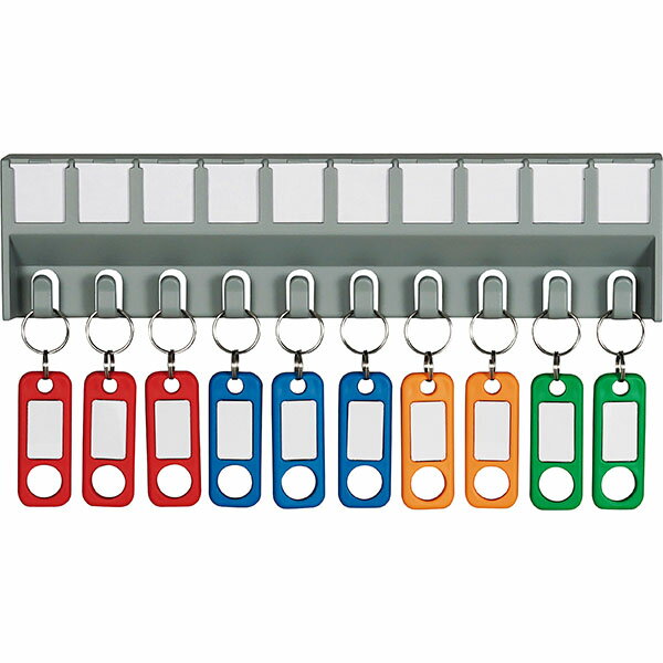 【商品概要】●1個●10個収納●単体でもキーボックスに取り付けても使用可能。●本体にはマグネットが付いているので、スチール面に固定可能。【サイズ・重量表記】●型式／CKH-10●寸法／247（幅）×23（奥）×62（高）mm●キーホルダー含...