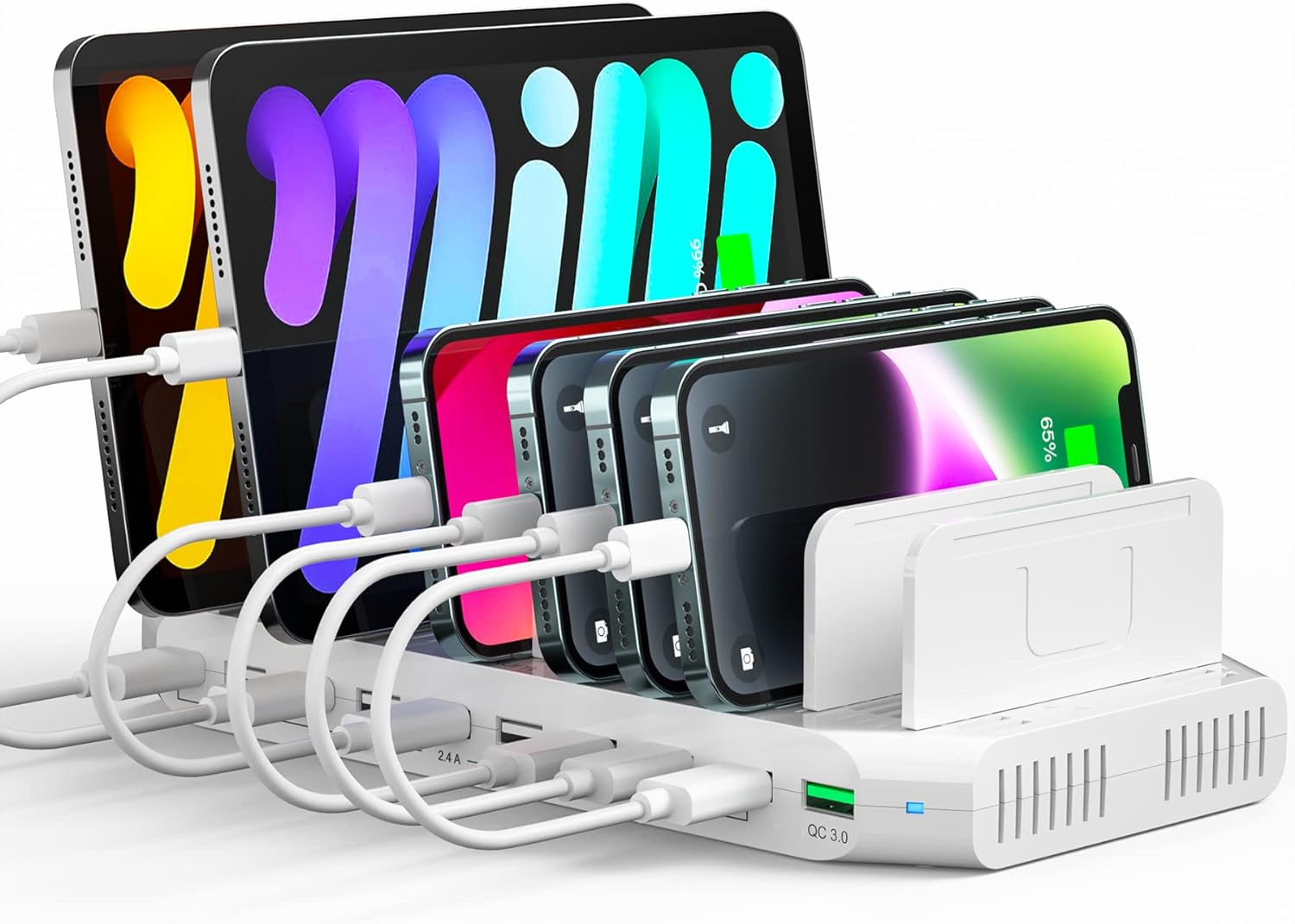 この商品は Alxum USB充電ステーション 60W 10ポートIPad 充電スタンド rt452 ポイント急速充電 10台同時充電 PSE認証済 スマホ卓上収納 仕切り板調整可能 【USB 10ポート搭載】10つのUSBポートを備え、1...