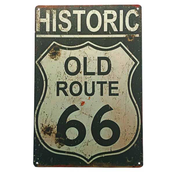 【商品詳細】 「HISTORIC OLD ROUTE 66」 ビンテージ調 メタルサイン！ いたるところに「錆び」のテクスチャがと銃の弾痕が描かれていて、アメリカンさとビンテージを感じるデザイン！ お部屋のインテリアとして！店舗にもオススメ...