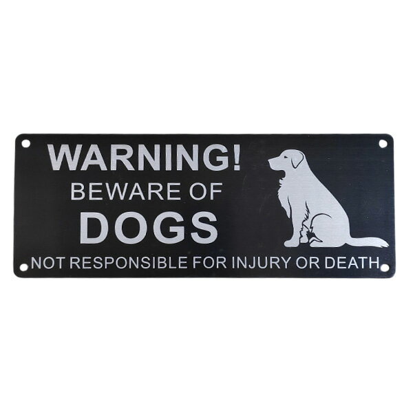 【商品詳細】 "WARNING! BEWARE OF DOGS.NOT RESPONSIBLE FOR INJURY OR DEATH(警告！犬に注意。負傷や死亡について責任を負いません)"と書かれたアルミプレートです。 四隅の壁掛け穴か、...
