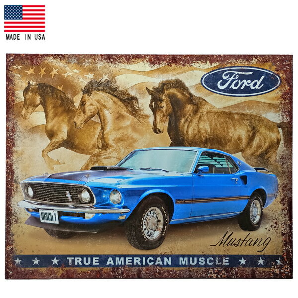 【商品詳細】 メタルサイン FORD Mustang "TRUE AMERICAN MUSCLE" アメリカ製 縦32cm×横幅40.5cm クラシックアメリカンの世界観を、そのまま壁に飾る。 FORDファンやアメ車好きの心をくすぐる、存在...