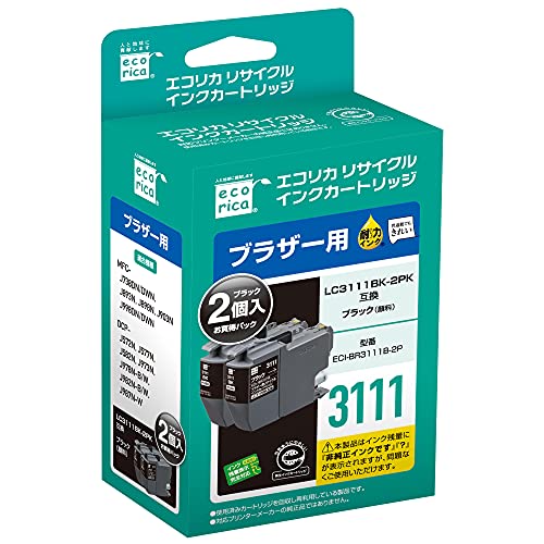 通常パッケージブラック2本パック/通常容量/ECI-BR3111B-2P・【種類】リサイクルインク 【対応メーカー】ブラザー 【カラー】ブラック2本パック・【適合機種】DCP-J572N / DCP-J577N / DCP-J582N / ...