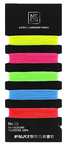 VIVID/3メートル/NE-C1・Color:VIVIDSize:3メートル・パッケージ個数:1・セット内容：NEON 25番 刺しゅう糸 各3m×5色・品質：ポリエステル100％・適正針：フランス針・クロス針・ネオン感のある圧倒的発色で...