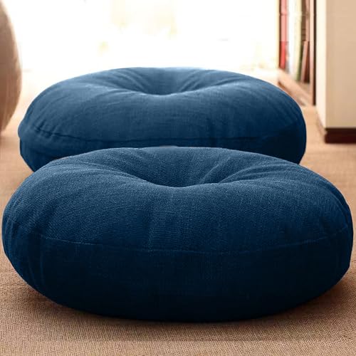 ネイビー/直径45cm（2個セット）/zd03・Color:ネイビーSize:直径45cm（2個セット）・パッケージ個数:1・【製品仕様】形: 丸型 、素材（中綿）:ポリエステル100%（高反発・高密度の特殊加工ポリエステル綿）、素材（カバ...