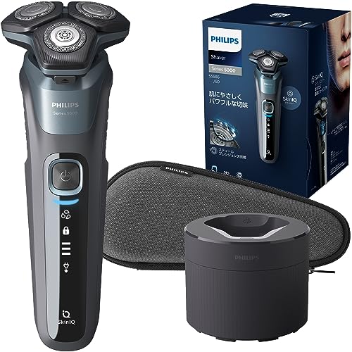 洗浄器付グレー/洗浄器付き/S5586/50・パッケージ個数:1・SkinIQテクノロジー・360-Dフレックスヘッド：顔の凹凸に密着し、剃り残しを低減・ヒゲ密度感知システム・クイッククリーンポッド・ヒゲの濃さや生え方、顔の輪郭を感知し、一...