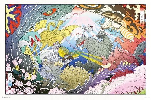 -/-/10-1483・1000ピース/紙製パズル・完成サイズ：50×75cm・昭和のゴジラ作品をモチーフに現代浮世絵風タッチの描き下ろしアートをジグソーパズル化！・オススメフレーム：やのまん　ニューDXウッドフレーム ブラウン（50×75...