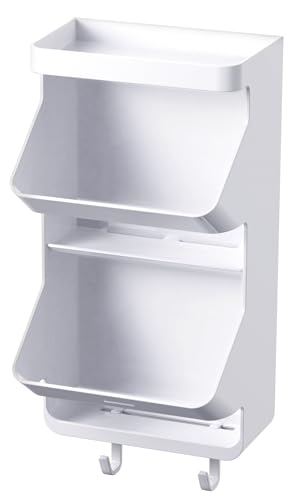 ホワイト/1個/A5016・取り付け＆位置変更が簡単なマグネット式スリムラック3段・耐荷重3.6マグネットで取り付けも移動も簡単。上下で整理出来てすっきり片付く、3段のスリムラック。システムバスになじむスタイリッシュなフォルム。ボトルやチュ...