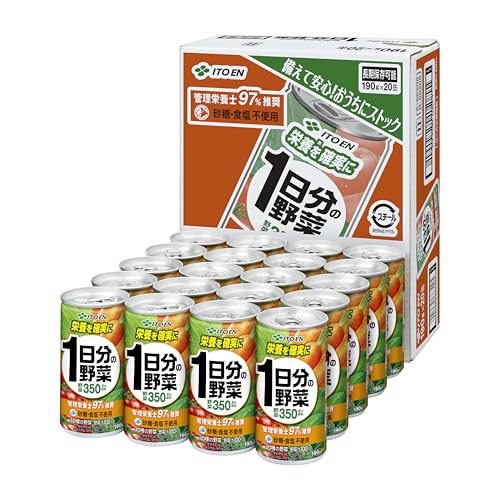 内容量:190g×20本・容器:缶・原材料:野菜汁(にんじん、トマト、赤ピーマン、きゅうり、インゲン豆、大根、ピーマン、メキャベツの葉、ケール、レタス、アスパラガス、カリフラワー、グリーンピース、冬瓜、緑豆スプラウト(もやし)、ブロッコリー...