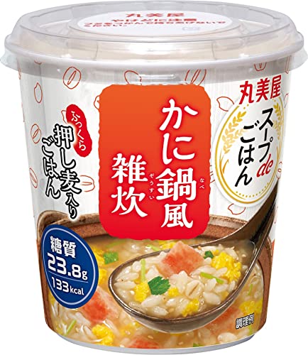 -/69グラム (x 6)/-・FlavorName:かに鍋風雑炊×6個PatternName:スープdeごはん・パッケージ個数:6・[ごはん]うるち米(国産)、大麦、なたね油/トレハロース、乳化剤、(一部に大豆を含む)(br) [具入りス...