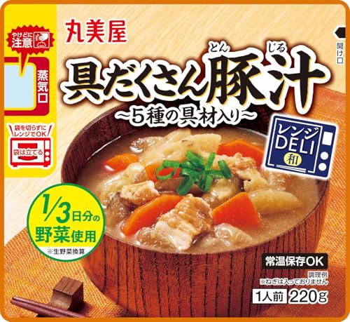 具だくさん豚汁(レンジ対応袋入)キーウィ色/200g×5個/-・FlavorName:豚汁×5個・パッケージ個数:1・野菜（にんじん（国産）、玉ねぎ、大根、ごぼう）、豚肉、みそ、エキス（ポーク、チキン、酵母）、ごま油、砂糖、食塩、鰹節粉、に...