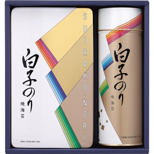 パッケージ個数:1・内容:焼のり(2切8枚2袋)・味のり(8切5枚12袋)各1缶・製造生産地日本製・賞味期限:製造日より常温約1080日・アレルゲン:小麦・えび・大豆商品紹介 新鮮な美味しさと、品質にこだわった長年愛され続ける詰合せ。 原材...