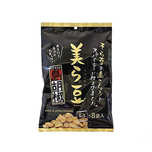 -/1袋/-・パッケージ個数:1・美ら豆、豆菓子商品紹介 美ら豆島胡椒味は、そら豆をブラックペッパーとヒハツでスパイシーに仕上げた豆菓子です。ピリっと癖になる辛さ！おつまみはもちろんお茶請けにもぴったりです。 原材料・成分 そら豆（国内加工...