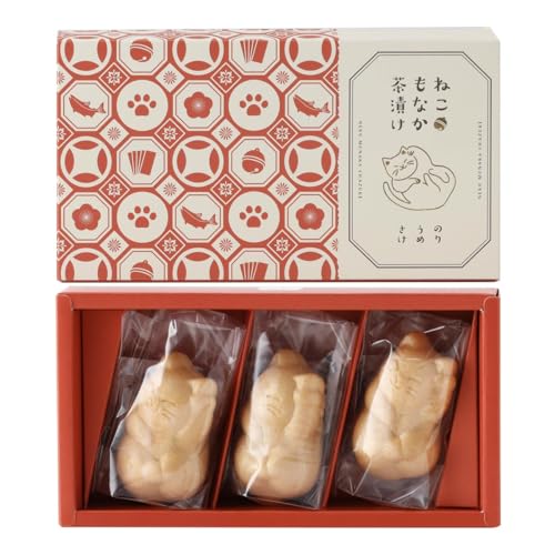商品紹介 ふっくら可愛いねこ型の最中で、茶漬けうめ、のり、さけを包みました。 可愛いねこ型の最中で、磯の香りとあられの香ばしさが漂うのり茶漬け、しその酸味が食欲をそそるうめ茶漬け、旨味が詰まった鮭フレーク入りのさけ茶漬けを包みました。 ギフ...