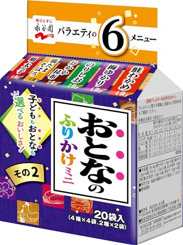 -/34.4グラム (x 5)/-・PatternName:ミニ その2(6種)×5・パッケージ個数:5・原材料:【鮭わかめ】調味顆粒（乳糖、食塩、砂糖、鮭パウダー、麦芽糖、小麦粉、鮭エキス、抹茶、酵母エキス、デキストリン）（国内製造）、ご...