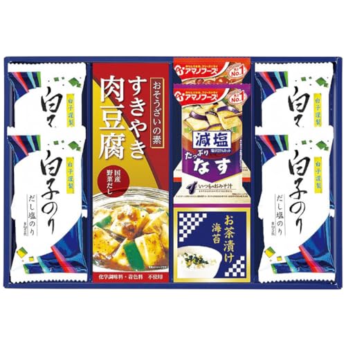 内容:白子のりだし塩のり(8切5枚)4袋・減塩いつものおみそ汁(なす9g・なめこ8g各1袋)・キッコーマンすきやき肉豆腐140g・永谷園お茶漬け海苔(4.7g×2袋)各1箱・製造・生産地:日本製・賞味期限:製造日より常温約360日・アレルゲ...