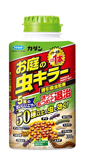 粒剤ー/300g/300g・Size:300gStyle:粒剤・パッケージ個数:1・有効成分:メタアルデヒド・カルバリル・5種類の食材をブレンド・最大1カ月の予防効果・ヨトウムシにも効く商品紹介 ●お庭にまくだけで害虫をおびき寄せ、カンタン...