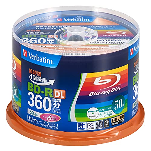 50枚スピンドル50GB(地デジ約360分)/50枚/VBR260RP50SV1・Size:50枚・パッケージ個数:1・品種:録画用 BD-R DL(50GB)・1回録画用・録画時間:地デジ 360分 / BSデジタル260分・盤面印刷:○...